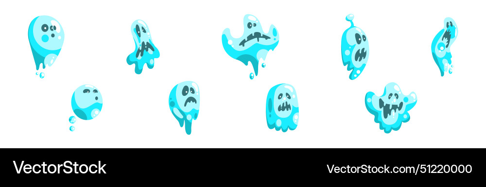 Blue ghost character with scary face grimace Vector Image