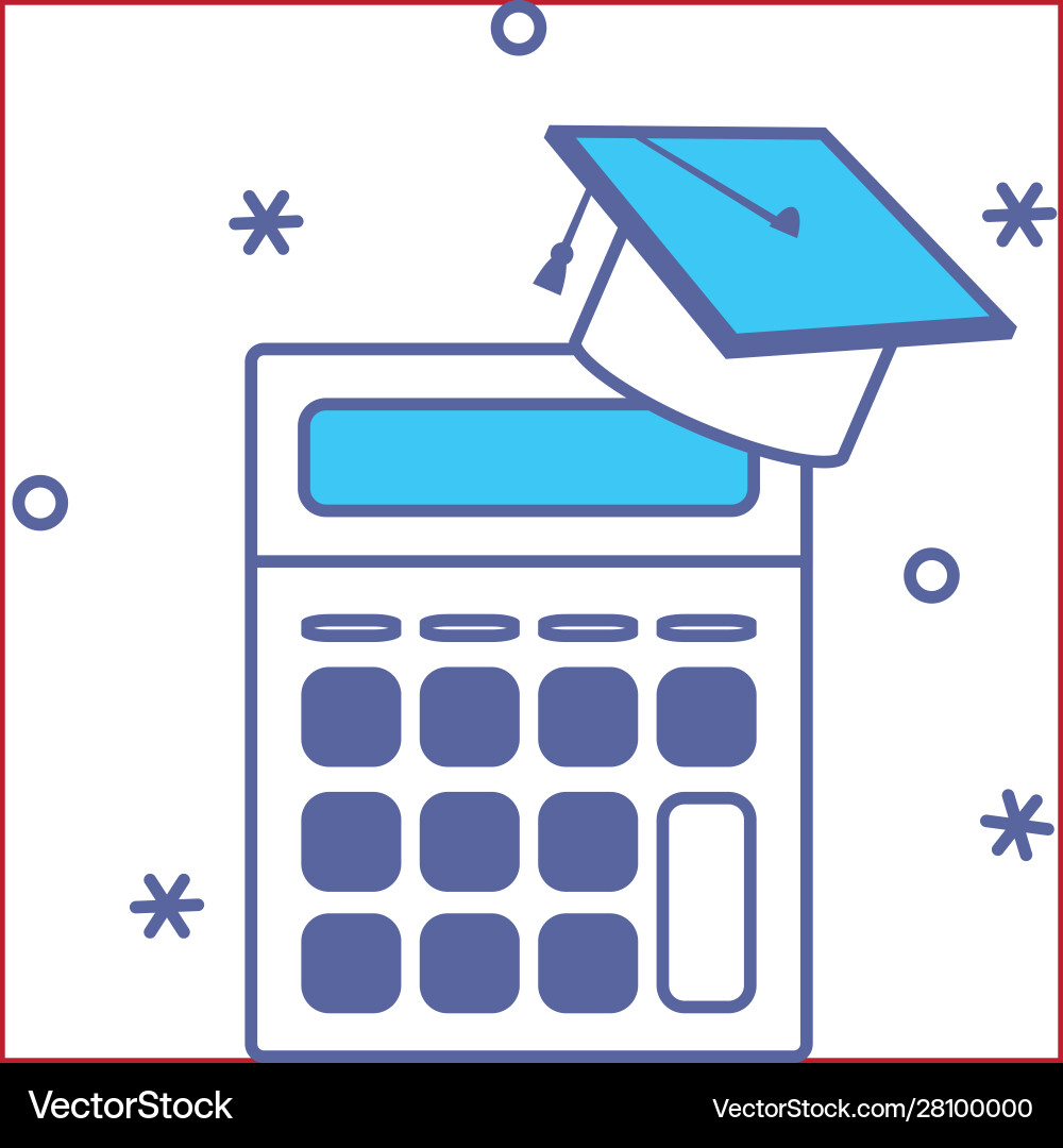 Calculator with hat graduation fill style icon Vector Image
