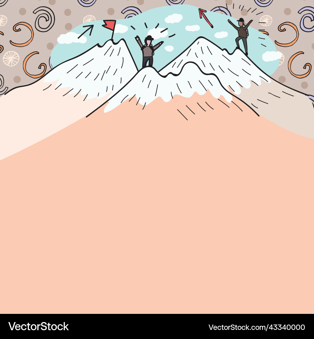 Message presented underneath men hiking on top Vector Image