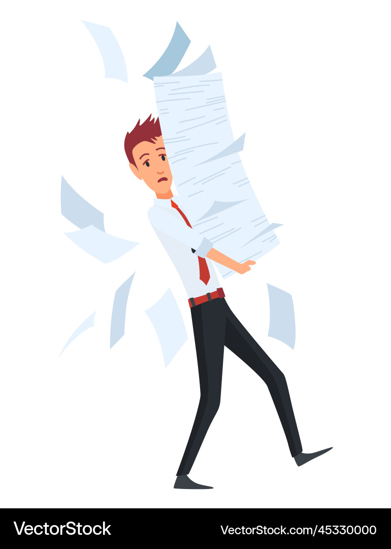Office paperwork worker with stack Royalty Free Vector Image