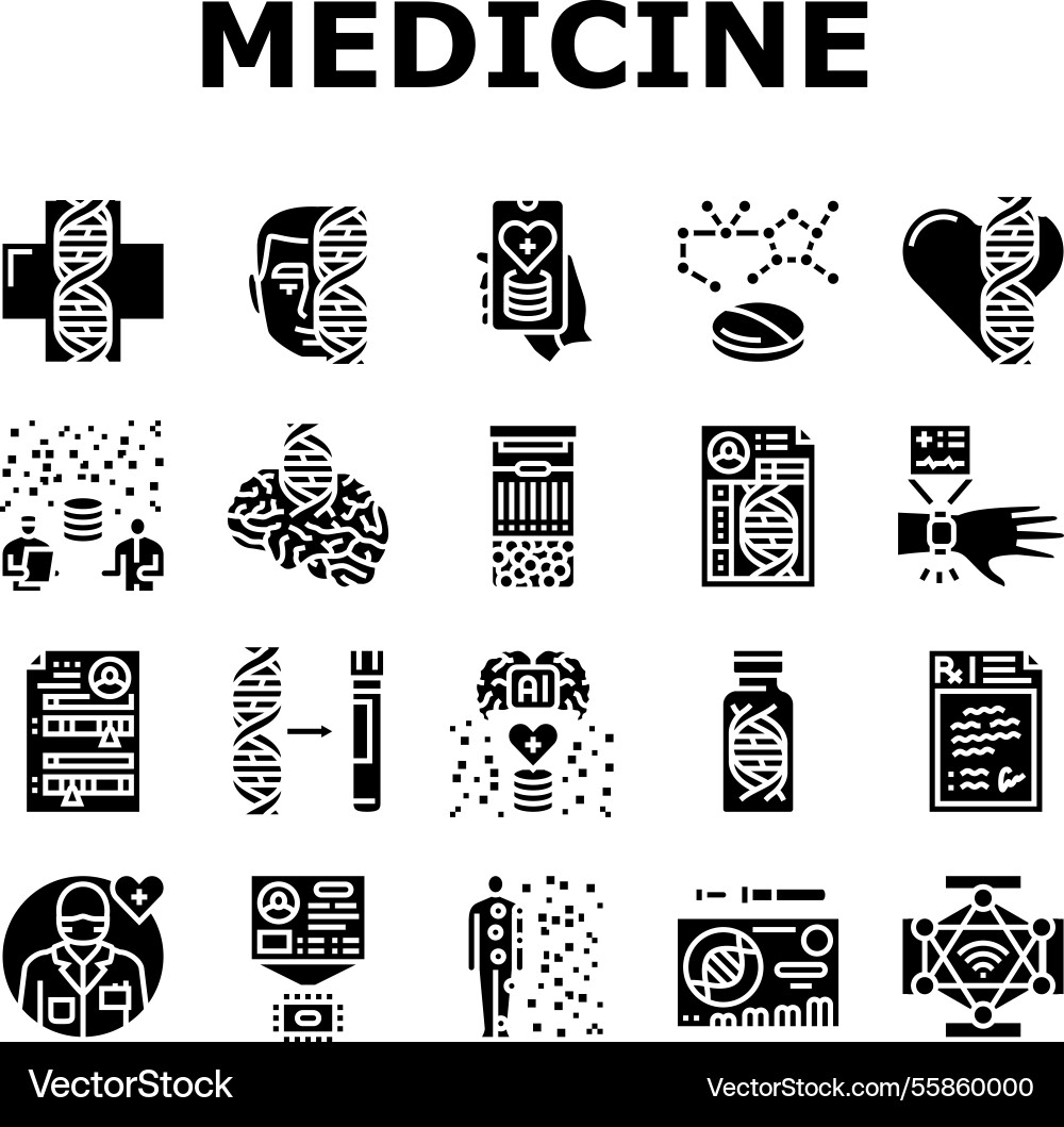 Personalized medicine genomics icons set Vector Image
