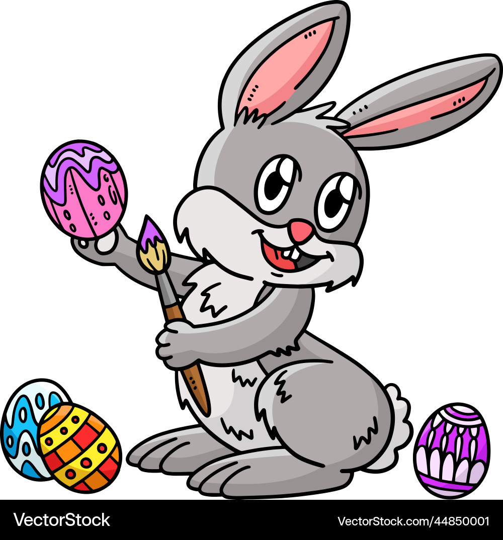 Bunny painting easter egg cartoon colored clipart Vector Image