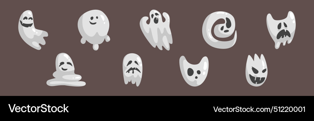 Grey ghost character with scary face grimace Vector Image