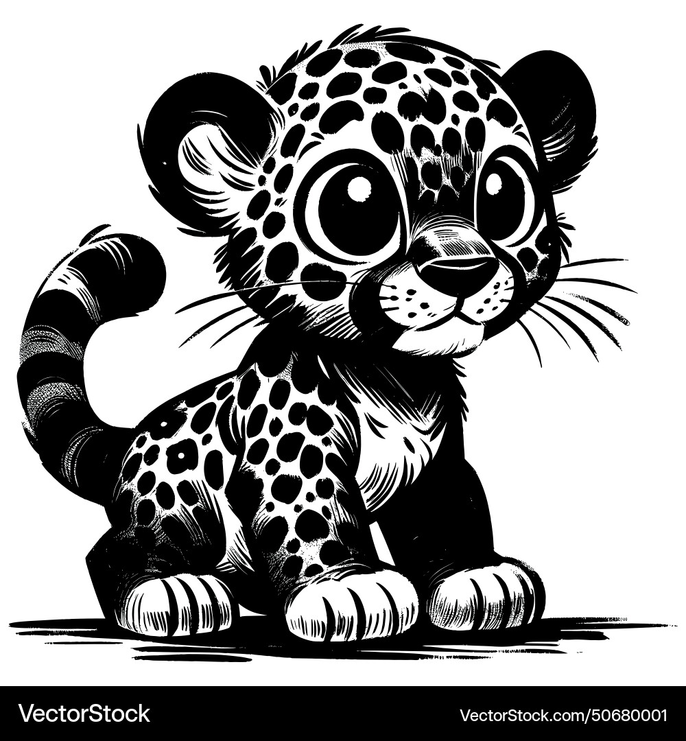 Leopard baby linocut Royalty Free Vector Image