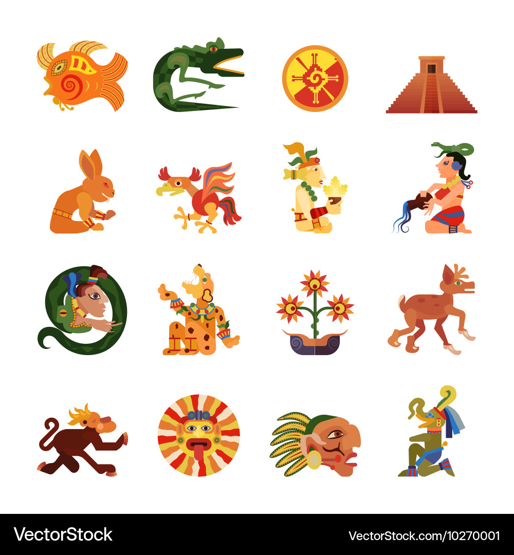 Maya symbols flat icons set Royalty Free Vector Image