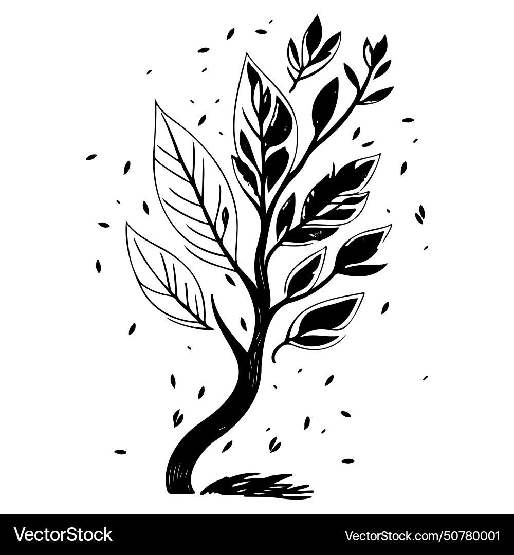 Tree half spring autumn floral sketch draw Vector Image