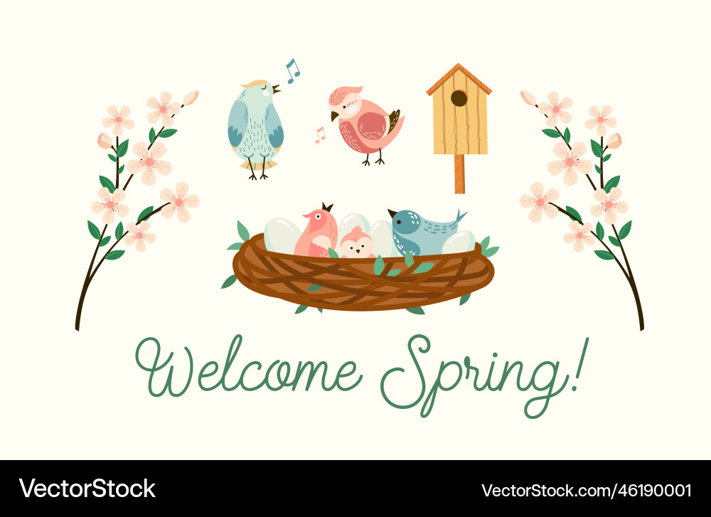 Welcome spring set blooming Royalty Free Vector Image