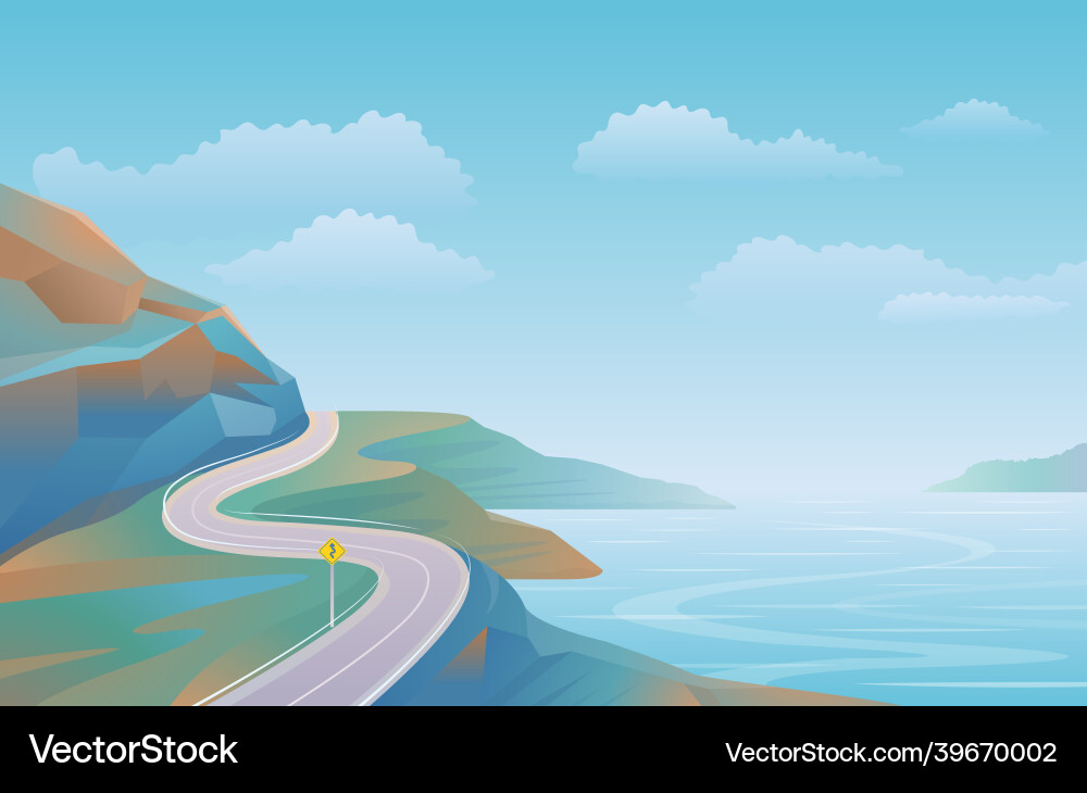 Coastal road landscape background Royalty Free Vector Image
