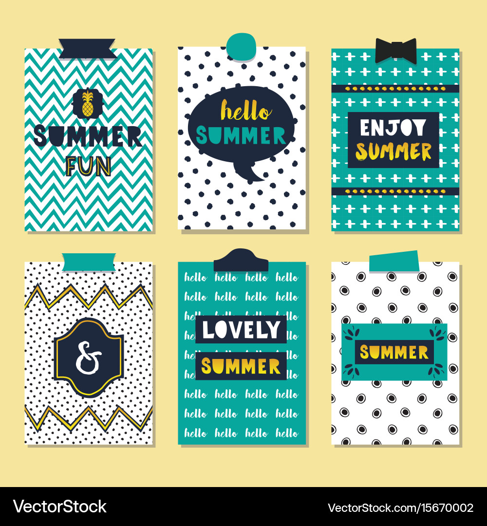 Cute assorted summer quotes journal cards set Vector Image