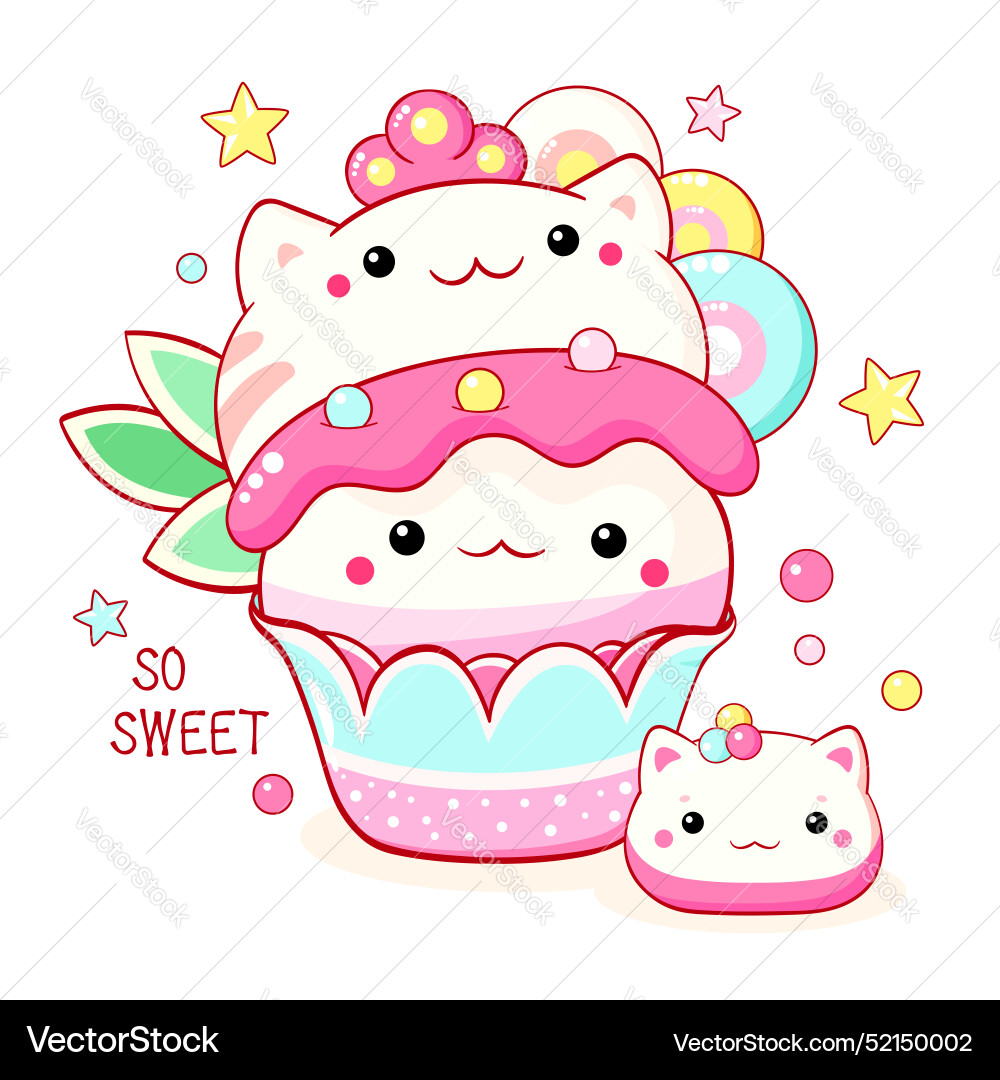 Cute cat-shaped dessert in kawaii style cake Vector Image