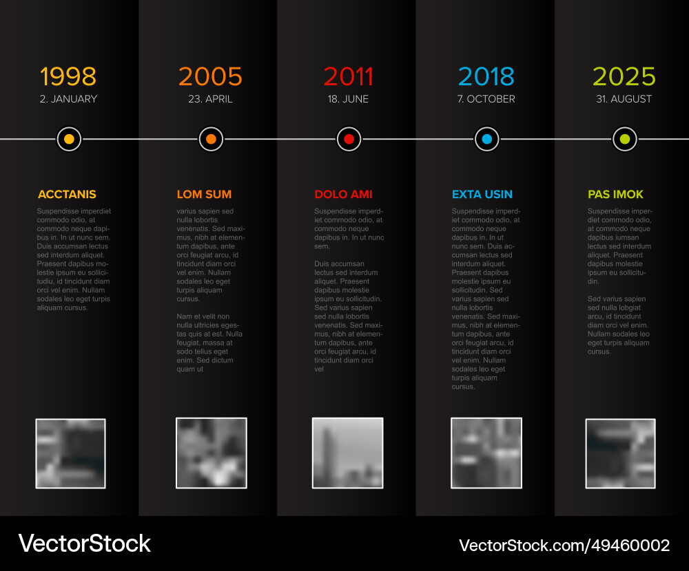 Dark folded paper timeline template with photo Vector Image