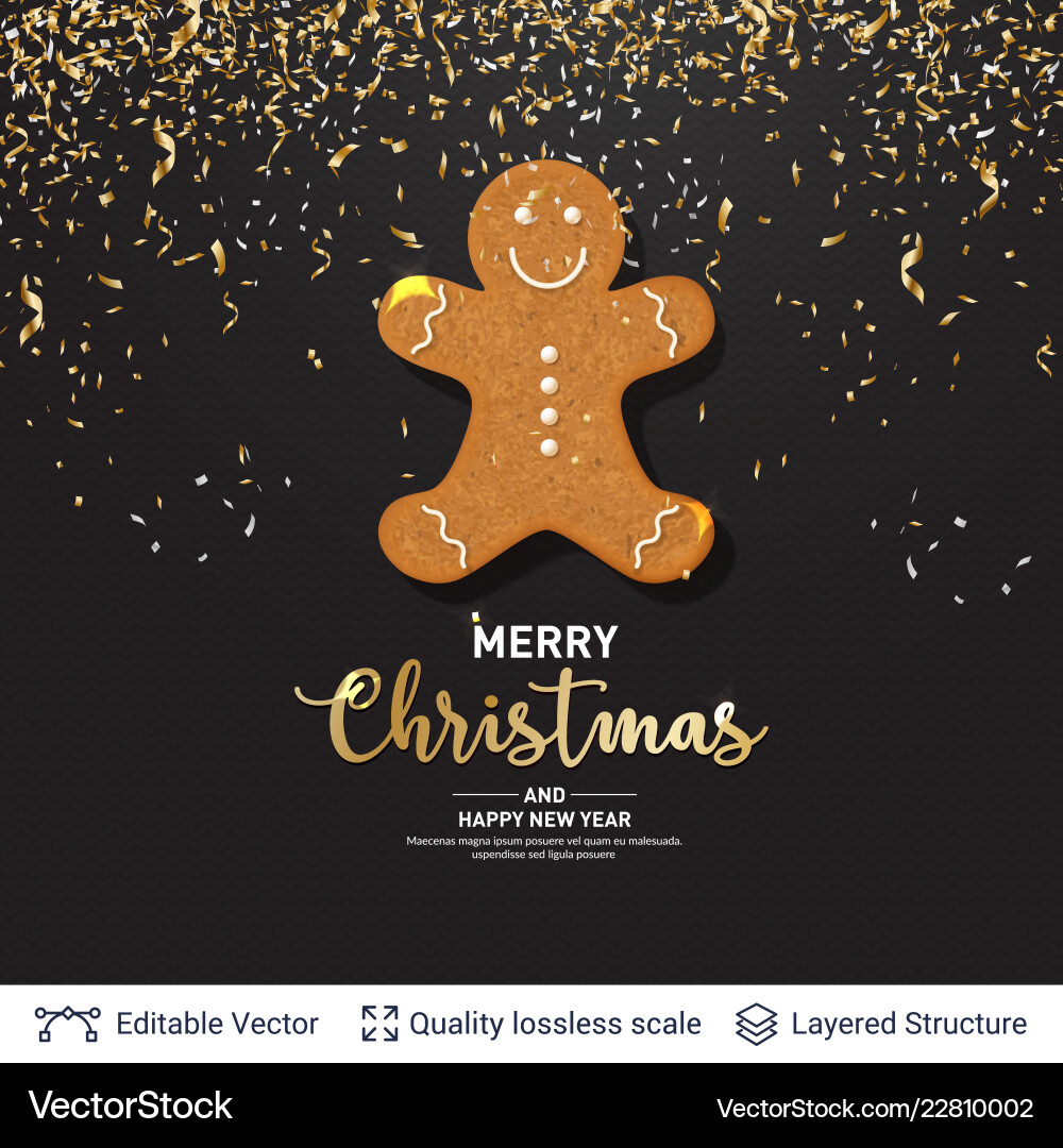 Gingerbread man cookie and text on dark banner Vector Image