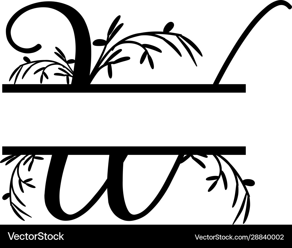 Initial w decorative plant monogram split letter Vector Image