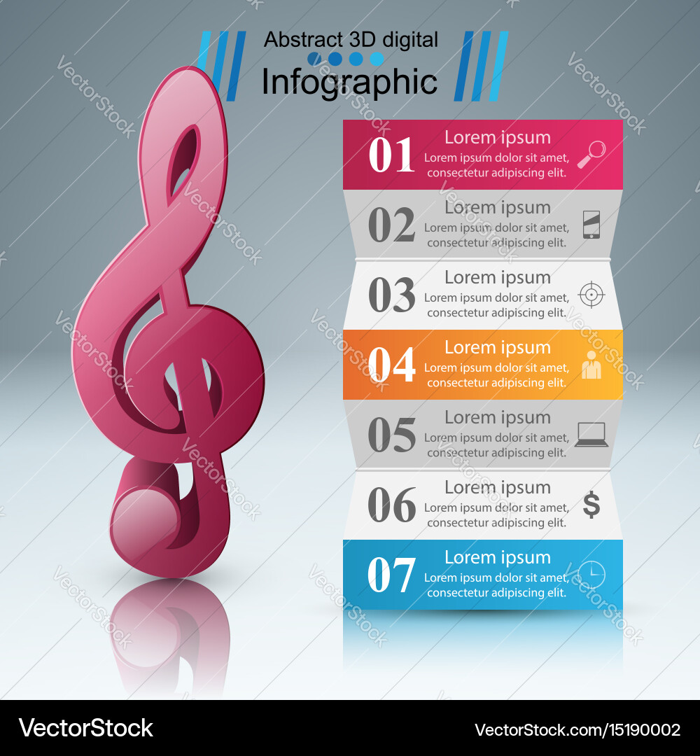 Music infographic treble clef icon note Royalty Free Vector