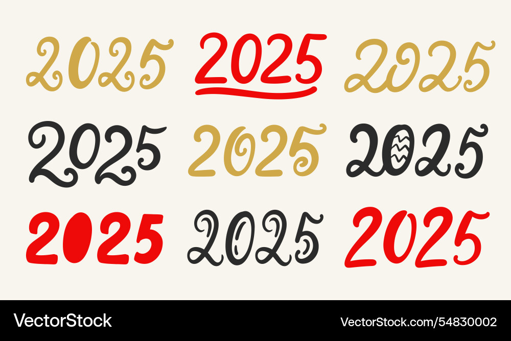 New year 2025 lettering numbers collection Vector Image