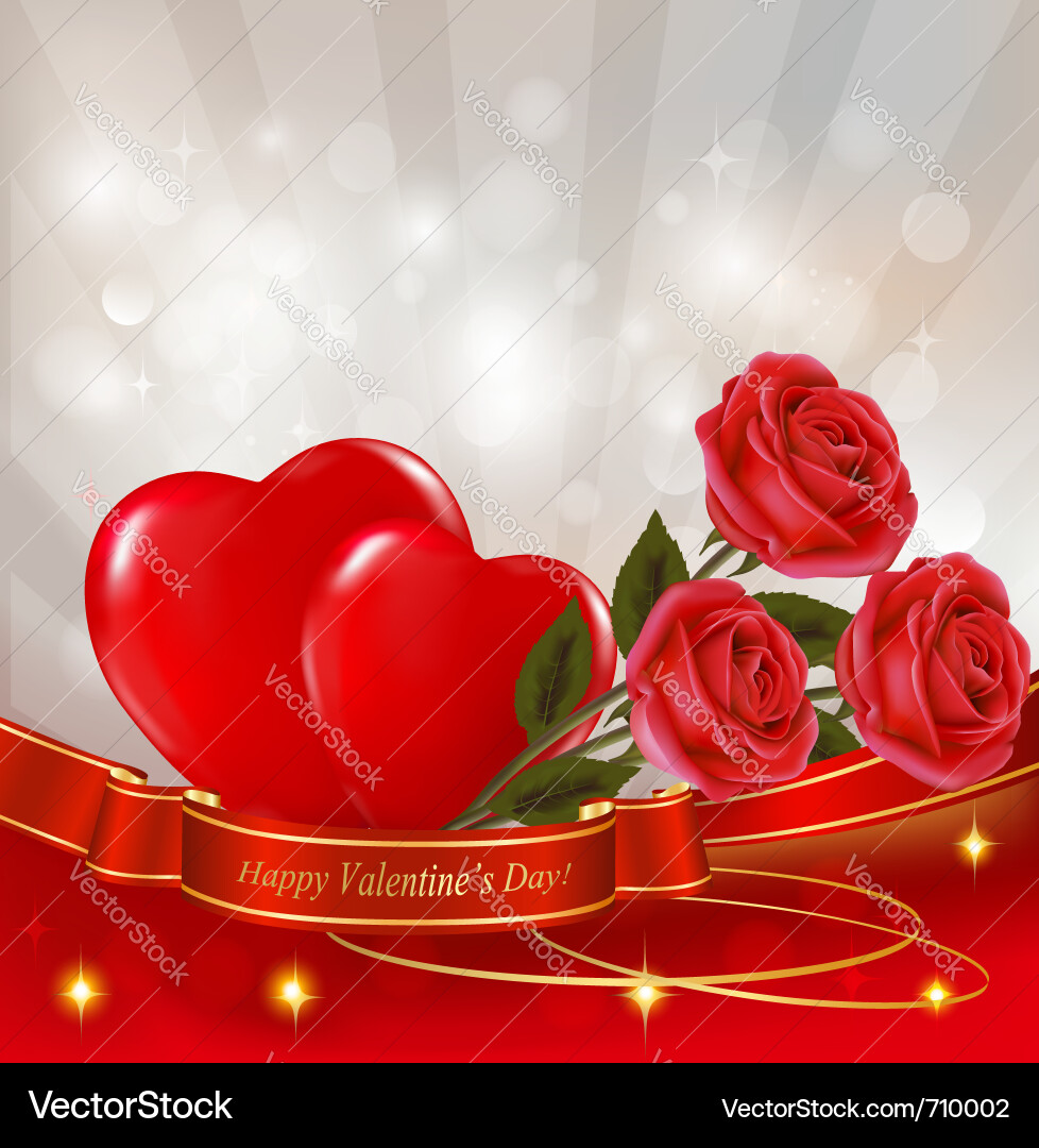 Red roses with hearts Royalty Free Vector Image