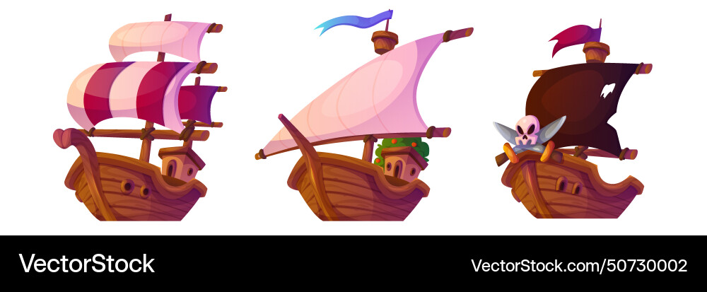 Sail and pirate boat with sails cartoon Royalty Free Vector