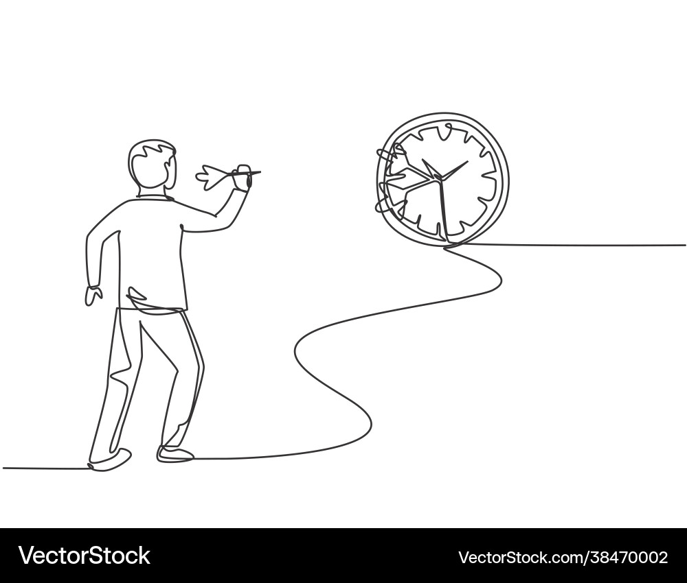Single one line drawing young business man hit Vector Image