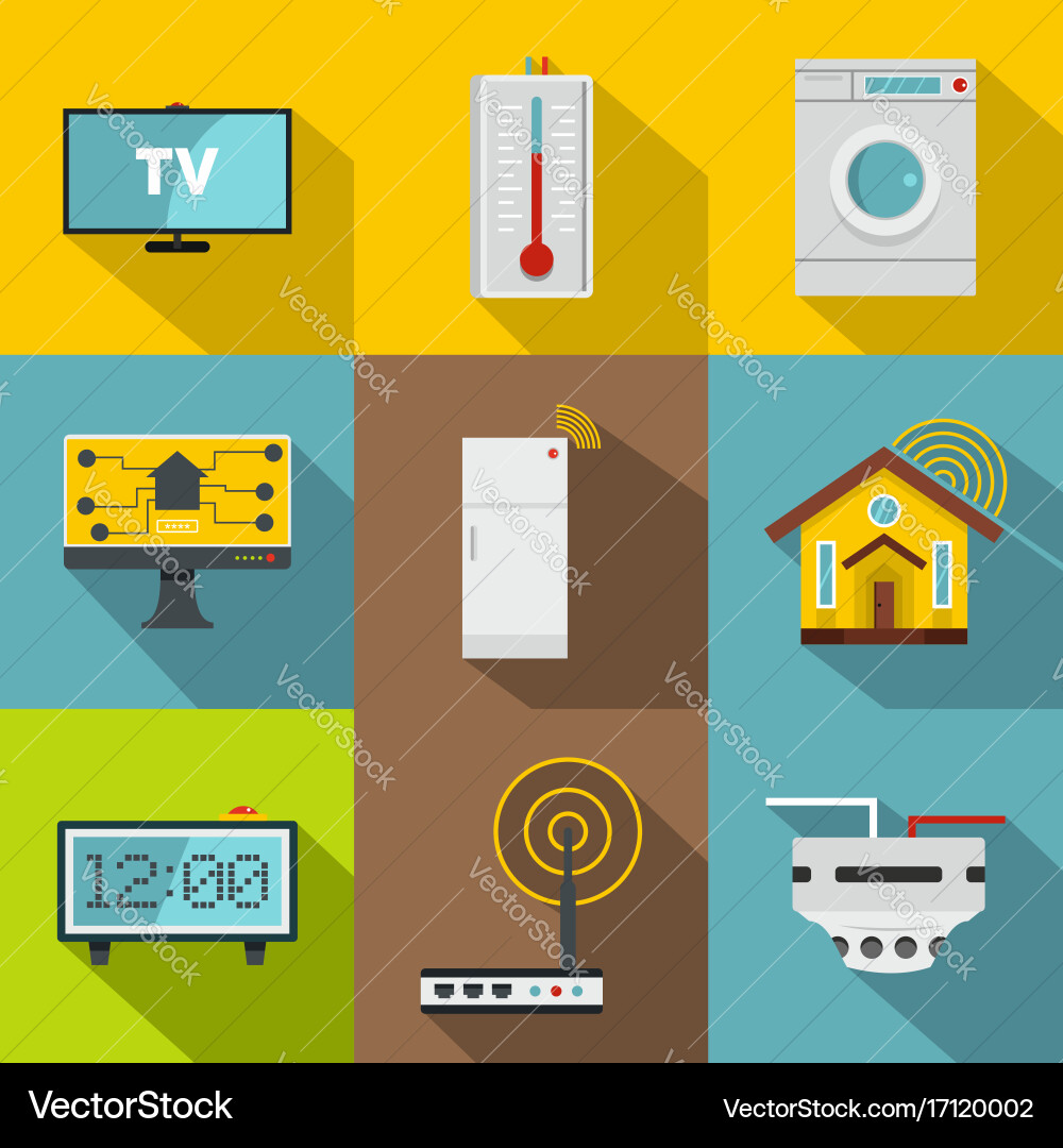 Smart home system icon set flat style Royalty Free Vector
