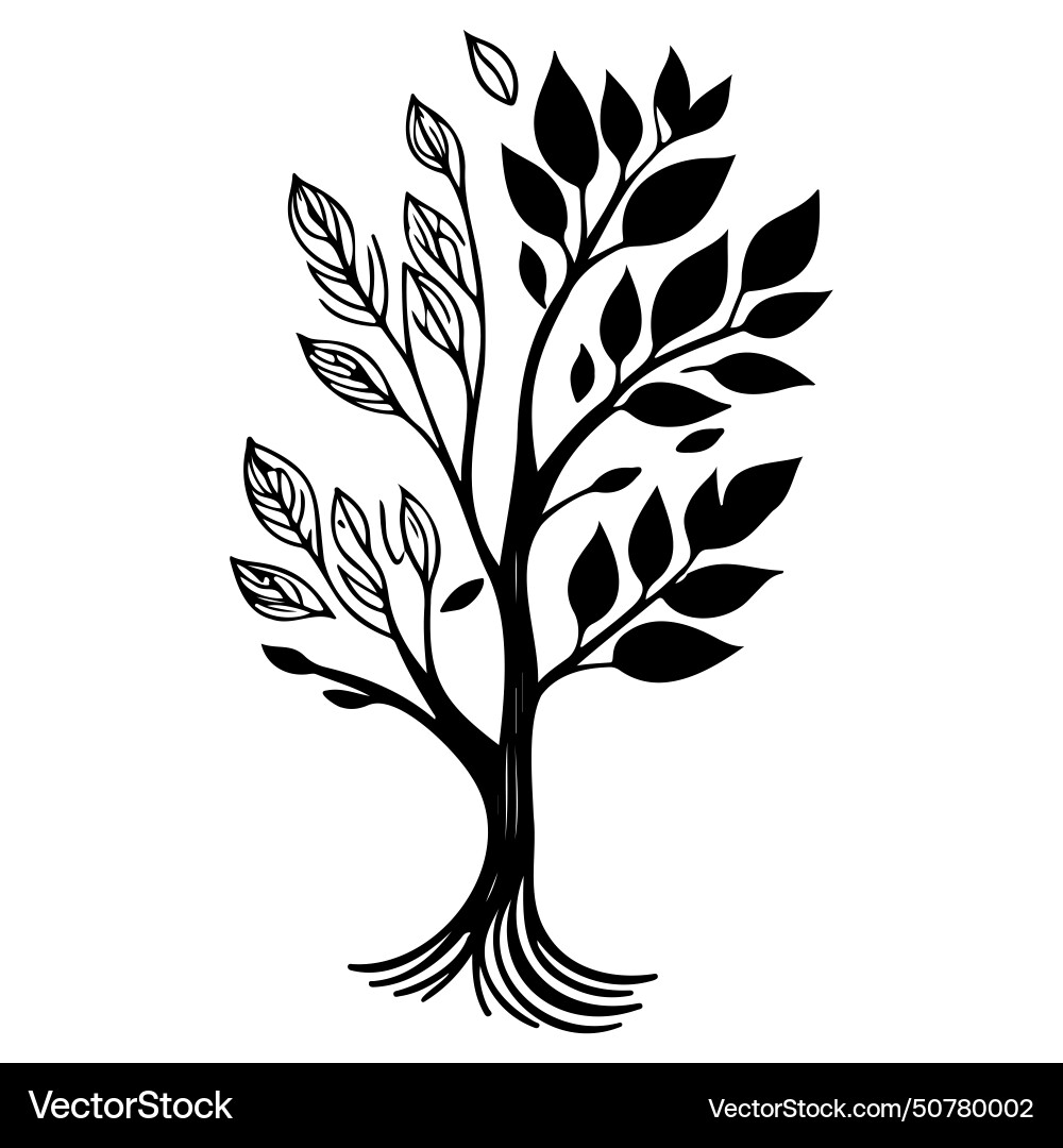 Tree half spring autumn floral sketch draw Vector Image