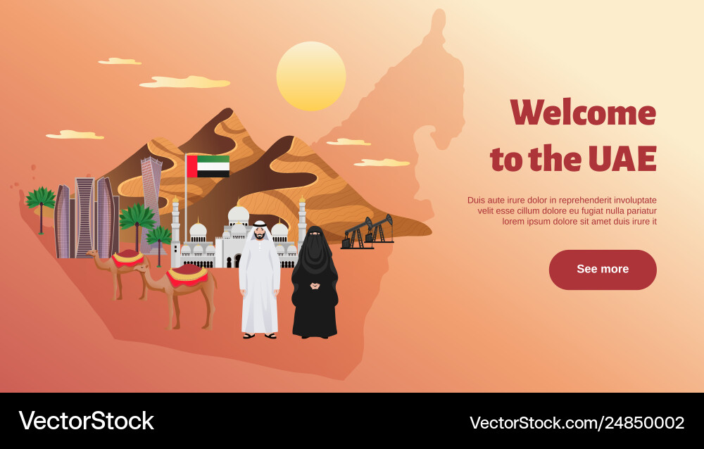 Uae travel horizontal banner Royalty Free Vector Image
