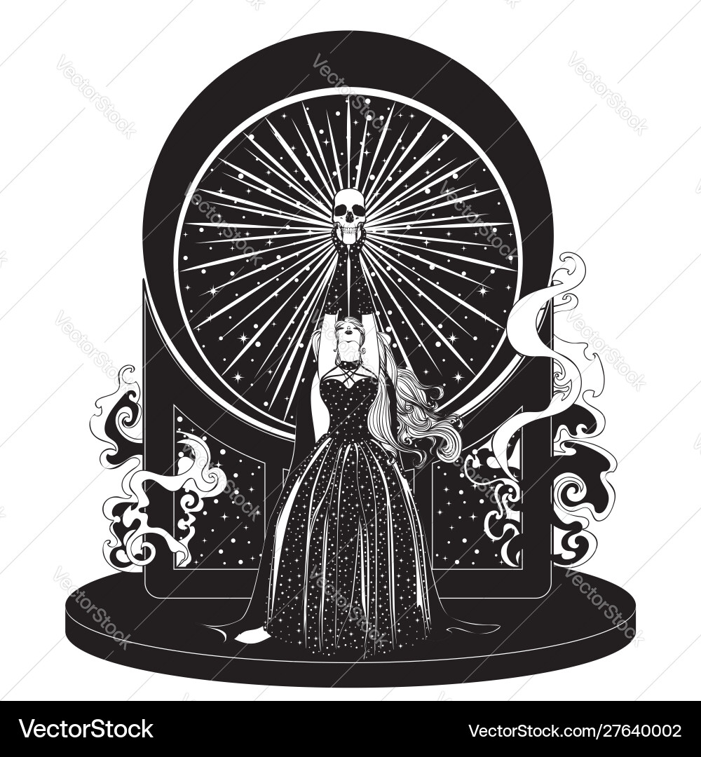 Witch and human skull Royalty Free Vector Image