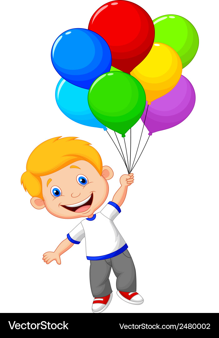 Young boy cartoon flying with balloon Royalty Free Vector