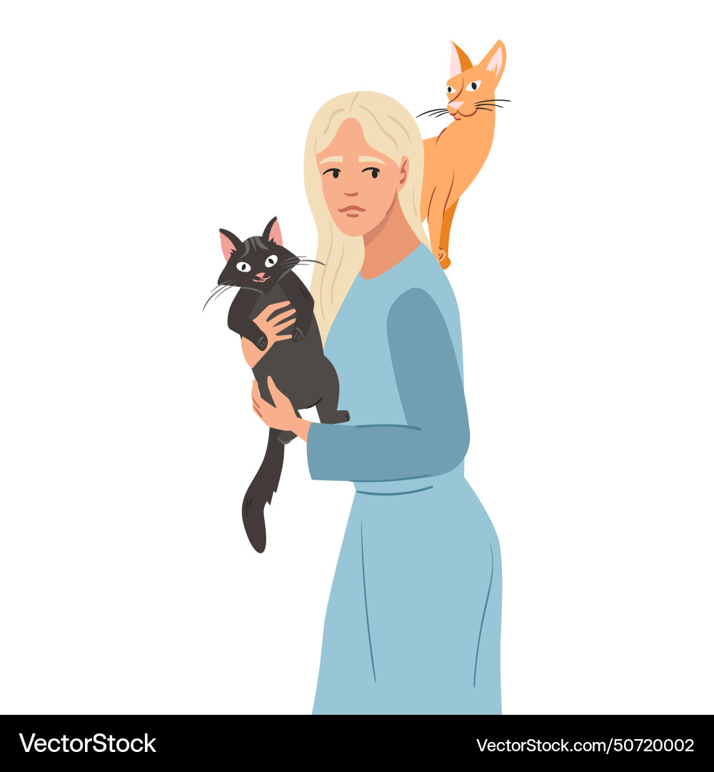 Young woman with cat portrait Royalty Free Vector Image