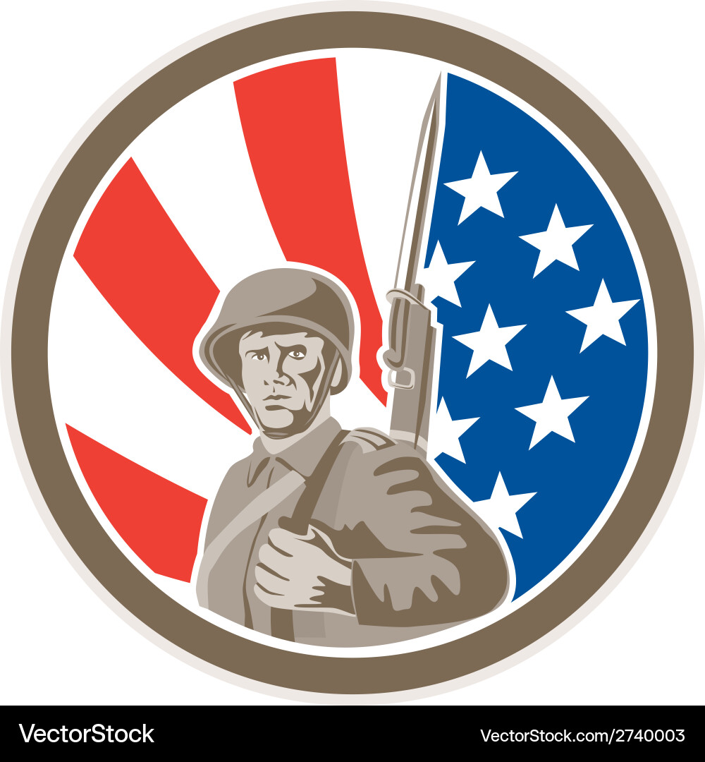 American soldier serviceman bayonet circle retro Vector Image