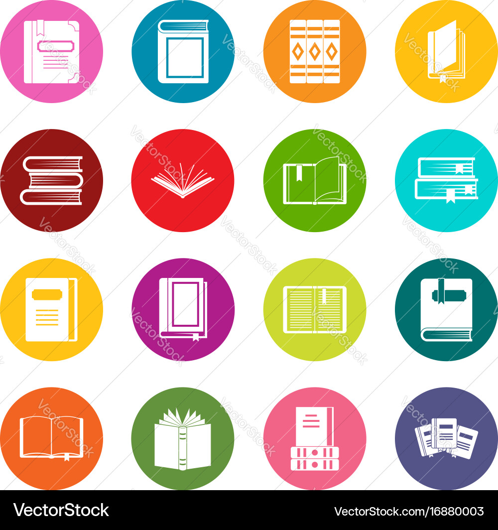 Books icons many colors set Royalty Free Vector Image