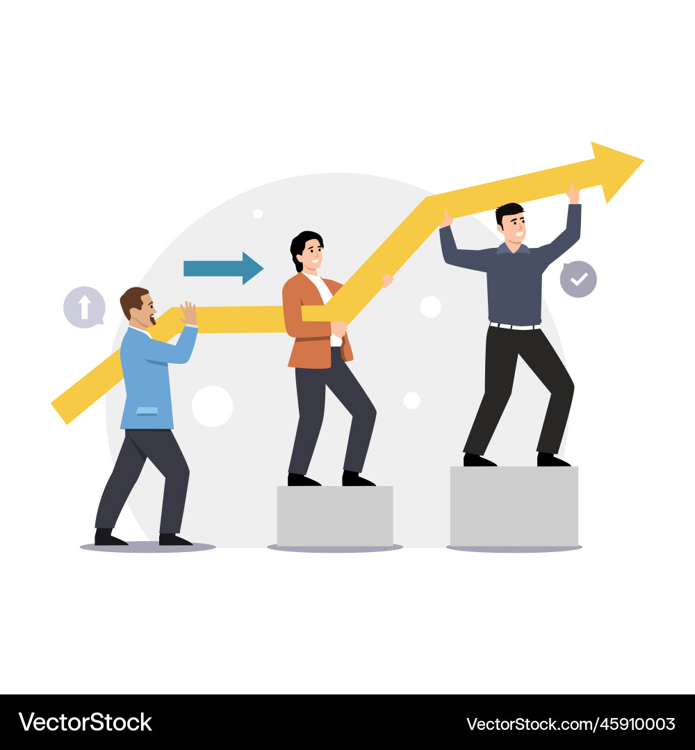 Businesspeople holding big arrow handsome Vector Image