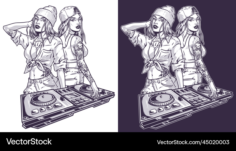 Club girls dj element monochrome Royalty Free Vector Image