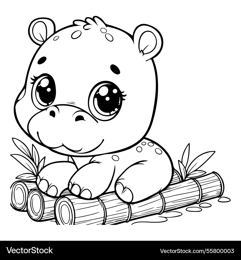 Cute hippo coloring pages for kids Royalty Free Vector Image