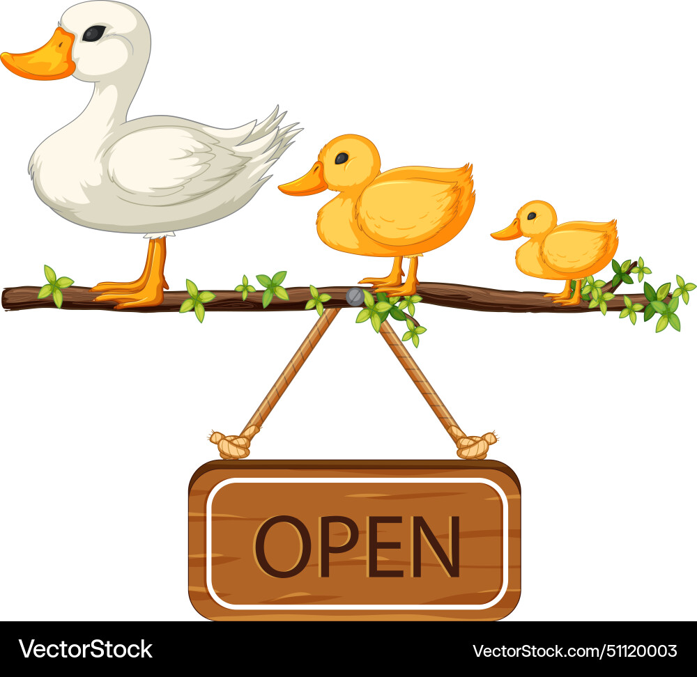 Ducks on a branch with open sign Royalty Free Vector Image