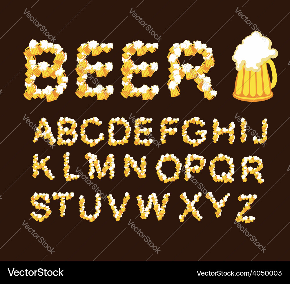 Font beer letters from mugs Royalty Free Vector Image