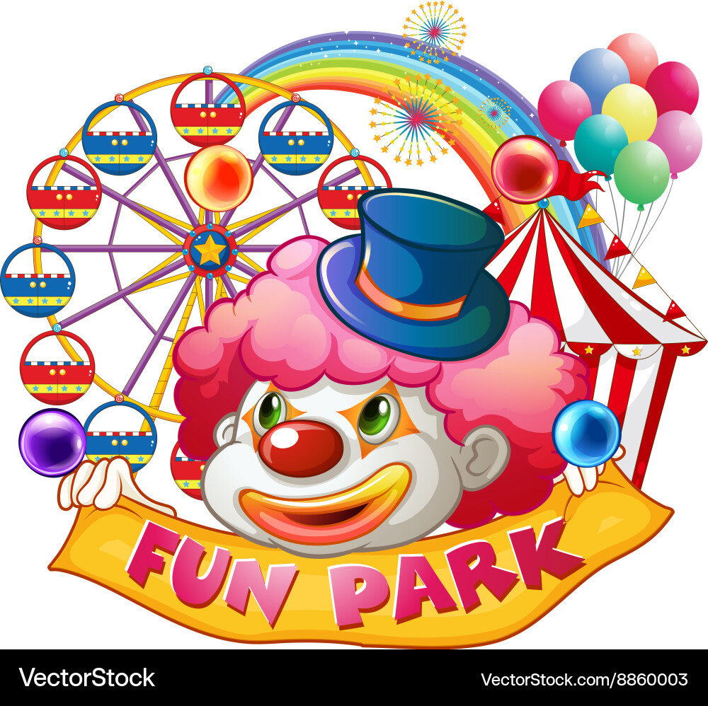 Happy clown with fun park banner Royalty Free Vector Image