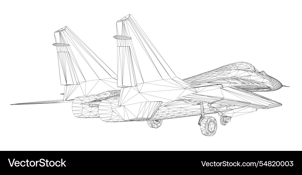 Military fighter jet wireframe art Royalty Free Vector Image