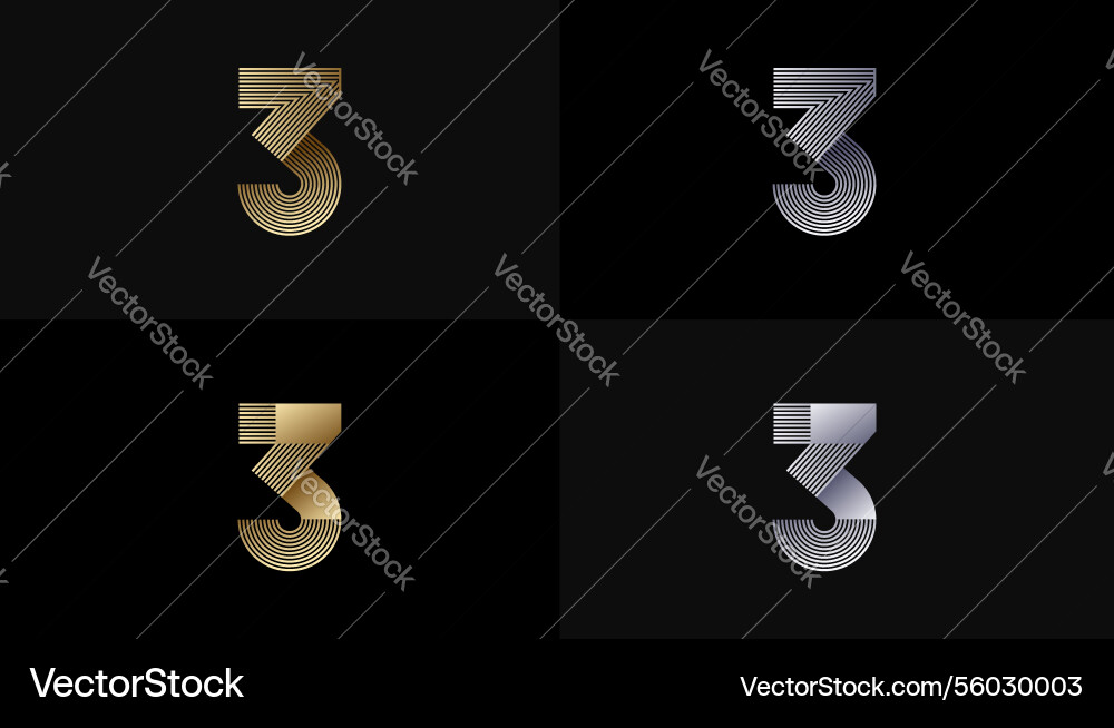 Number design line stripes in luxury gold 3th Vector Image