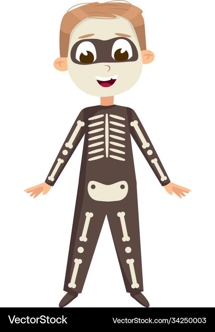 Smiling boy dressed in halloween skeleton costume Vector Image