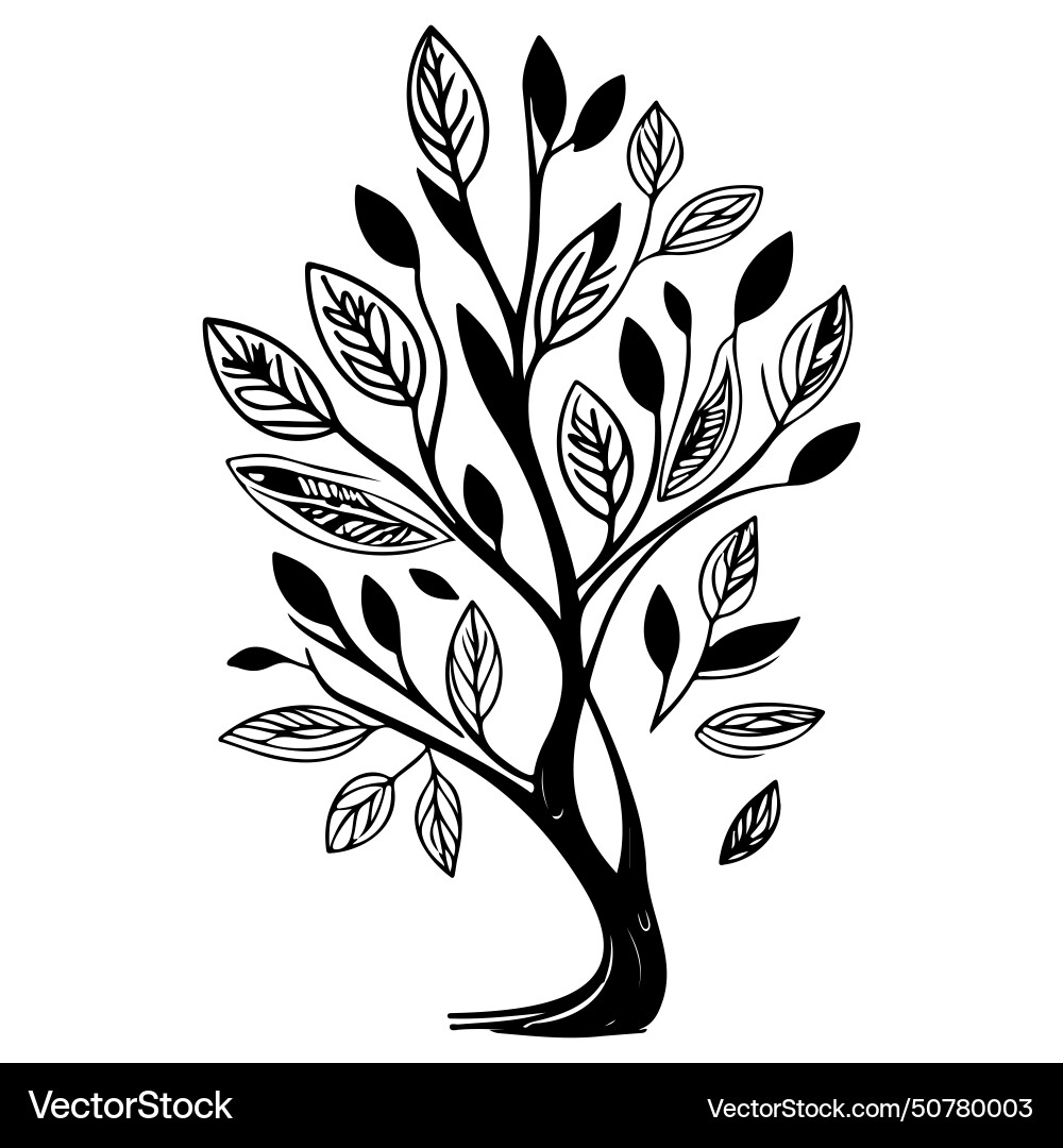 Tree half spring autumn floral sketch draw Vector Image