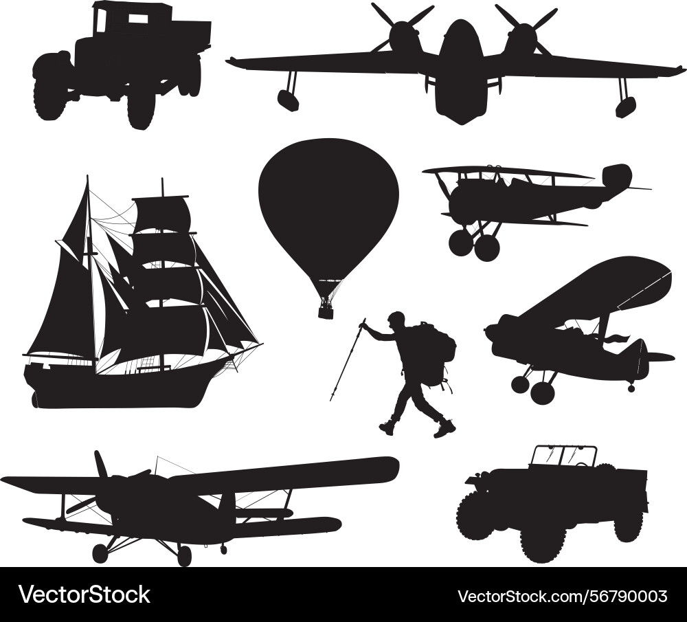 Vintage transport silhouettes collection Vector Image