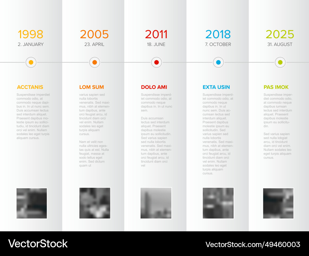 White folded paper timeline template with photo Vector Image