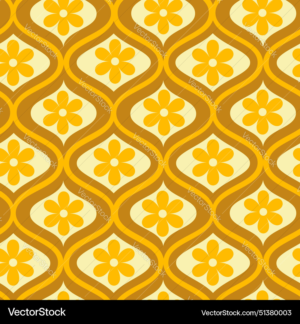 Yellow flower on ogee seamless pattern Royalty Free Vector