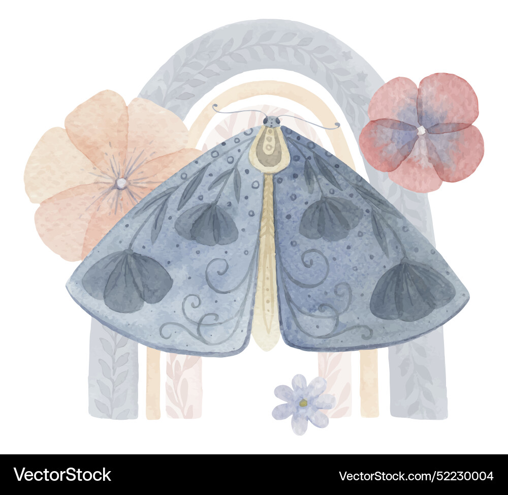 Boho rainbow with floral butterfly and flowers Vector Image