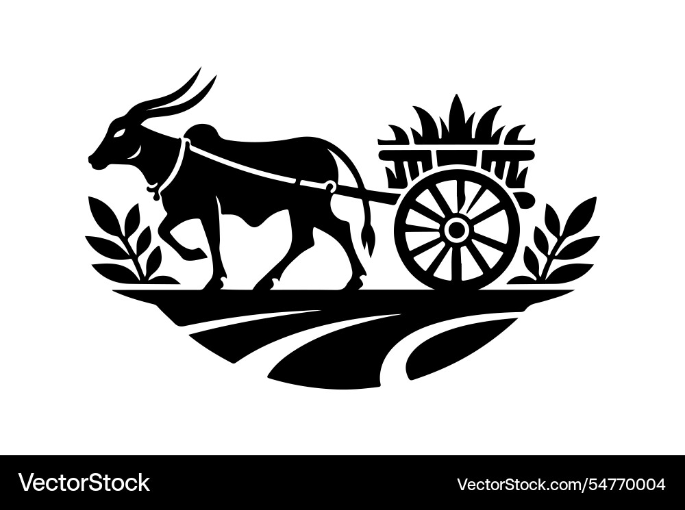 Bullock cart silhouette unique designs Royalty Free Vector