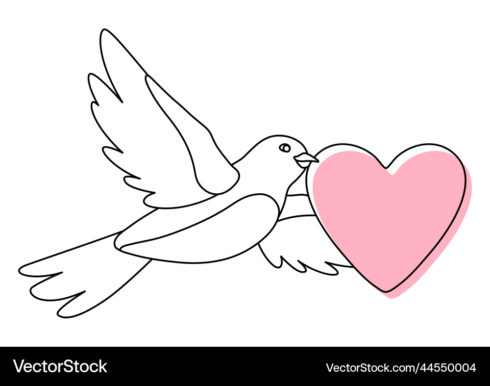 Cute flying bird and holding heart Royalty Free Vector Image