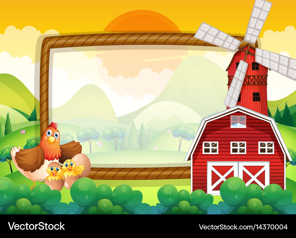 Frame template with chickens in the farm Vector Image