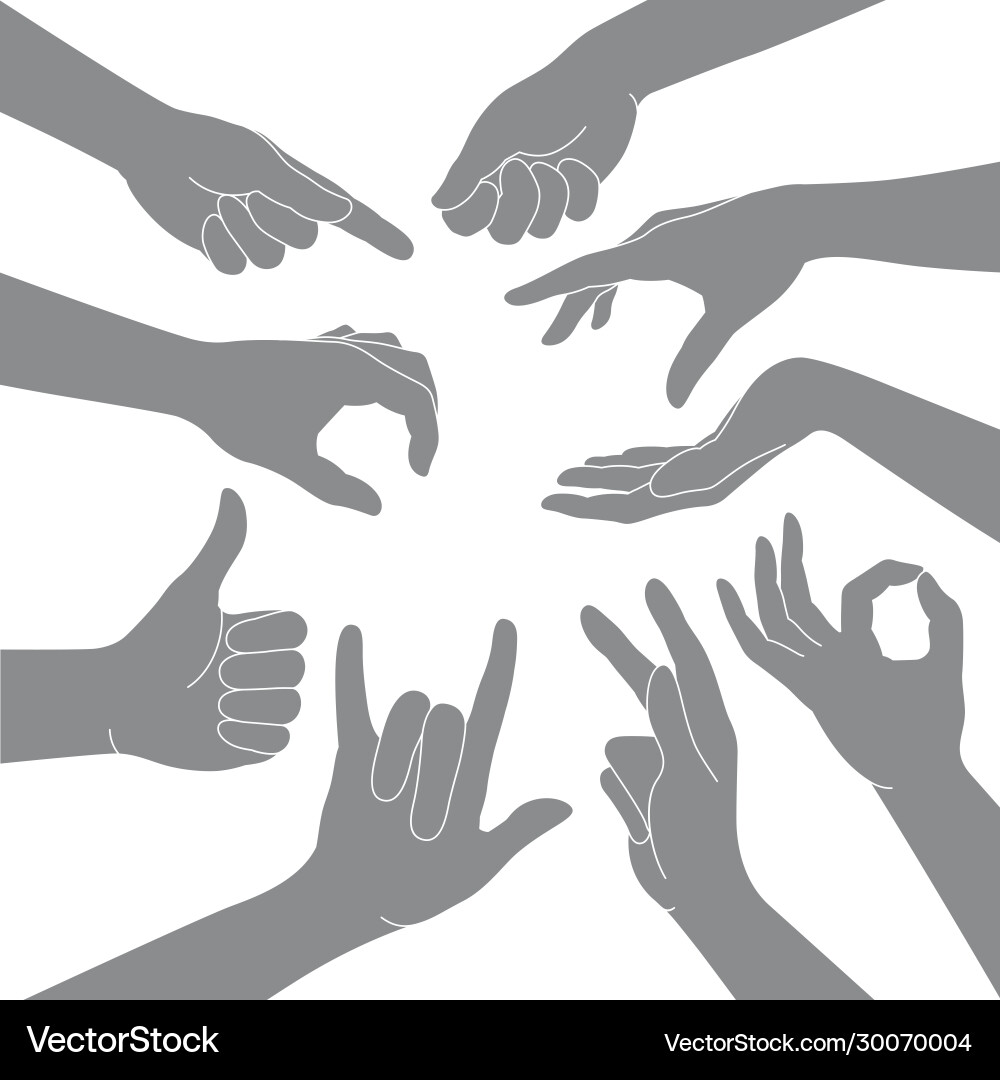 Grey hand signs silhouettes Royalty Free Vector Image