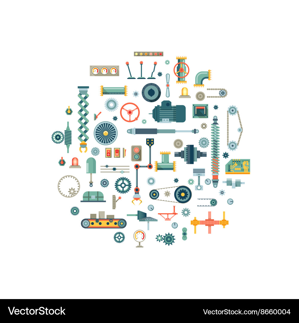 Machine parts flat icons in circle Royalty Free Vector Image