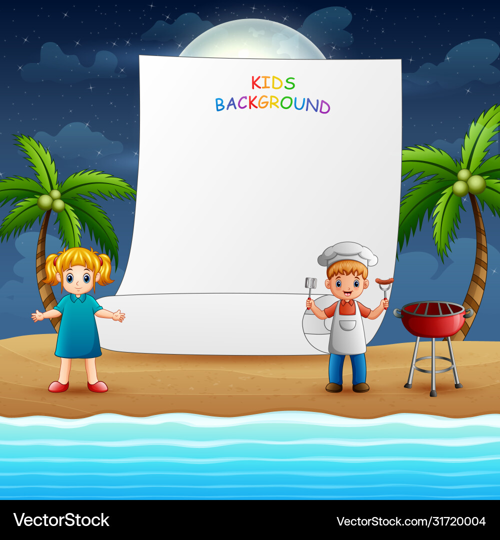 Paper template design with happy kids cooking Vector Image